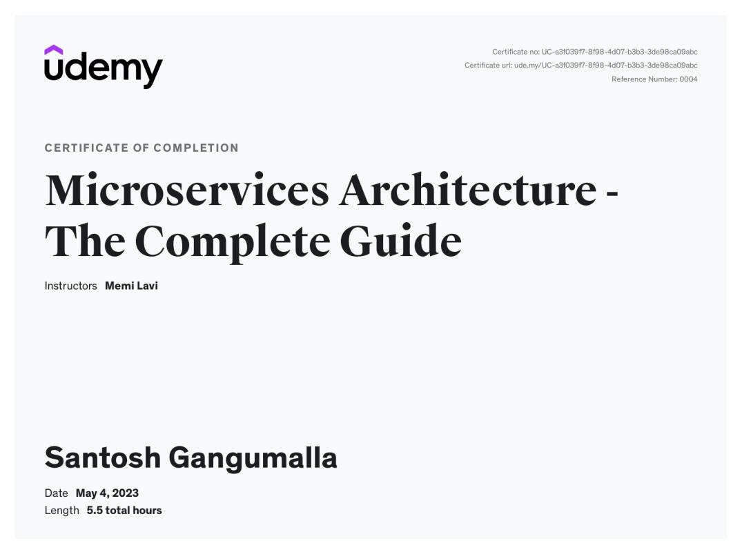 Santosh Kumar Gangumalla on LinkedIn: Udemy Course Completion Certificate Santosh Kumar Gangumalla on LinkedIn: Udemy Course Completion Certificate