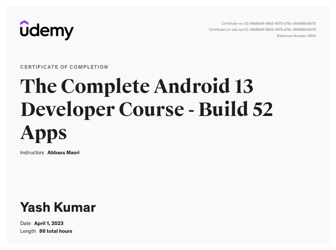 Yash Kumar auf LinkedIn: Udemy Course Completion Certificate Yash Kumar auf LinkedIn: Udemy Course Completion Certificate