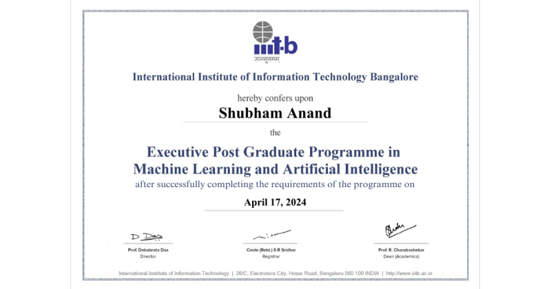 Shubham Anand on LinkedIn: Executive Post Graduate Programme in Machine ... Shubham Anand on LinkedIn: Executive Post Graduate Programme in Machine ...