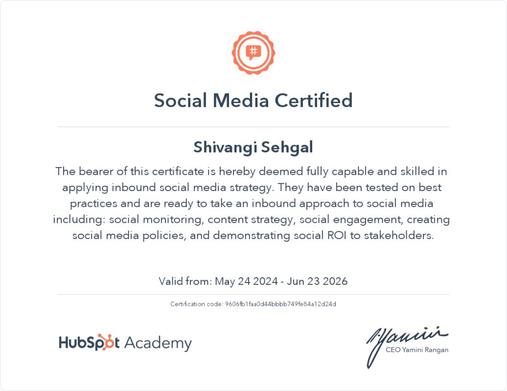 Shivangi Sehgal on LinkedIn: HubSpot Academy Social Media Marketing ... Shivangi Sehgal on LinkedIn: HubSpot Academy Social Media Marketing ...