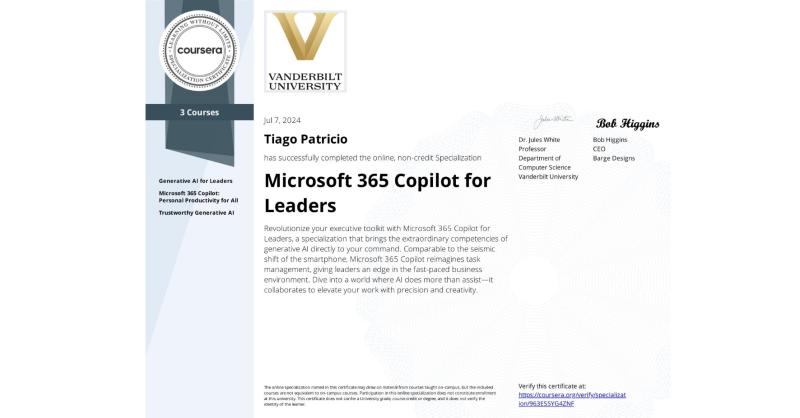 Tiago Patricio on LinkedIn: Completion Certificate for Microsoft 365 ... Tiago Patricio on LinkedIn: Completion Certificate for Microsoft 365 ...