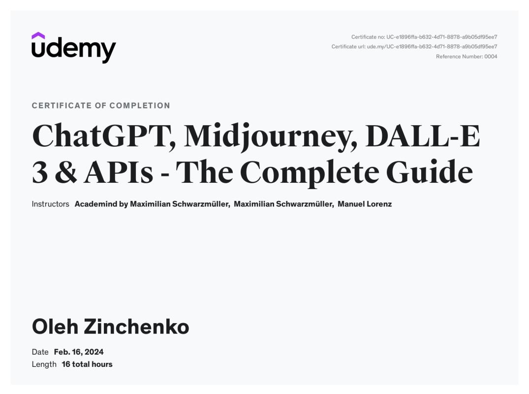 Oleh Zinchenko on LinkedIn: Udemy Course Completion Certificate Oleh Zinchenko on LinkedIn: Udemy Course Completion Certificate