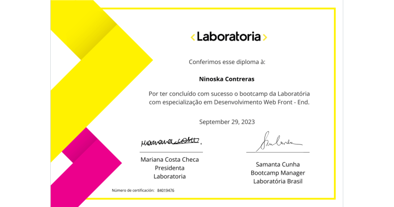 Ninoska Contreras no LinkedIn: Certificado Bootcamp - SAP010 • Ninoska ... Ninoska Contreras no LinkedIn: Certificado Bootcamp - SAP010 • Ninoska ...