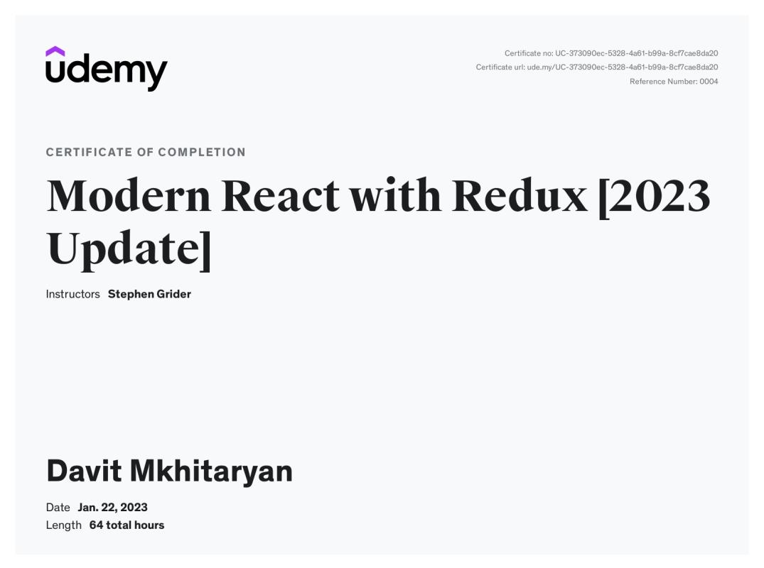 Davit Mkhitaryan on LinkedIn: Udemy Course Completion Certificate Davit Mkhitaryan on LinkedIn: Udemy Course Completion Certificate