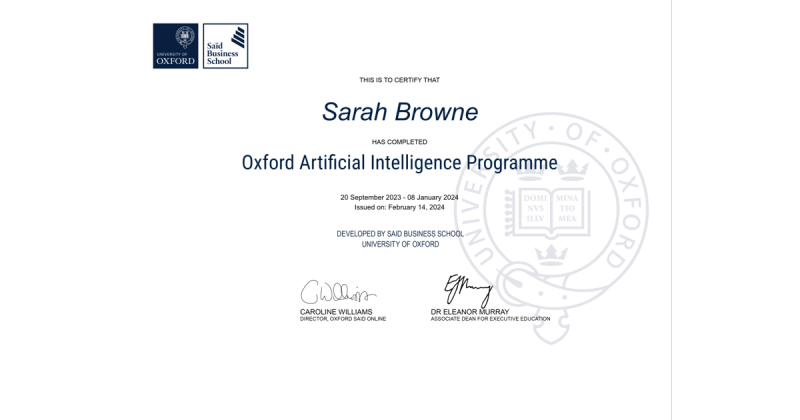 Sarah Browne on LinkedIn: Oxford Artificial Intelligence Programme ... Sarah Browne on LinkedIn: Oxford Artificial Intelligence Programme ...