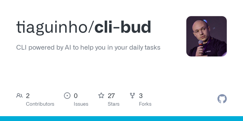 Tiago Temporin no LinkedIn: GitHub - tiaguinho/cli-bud: CLI powered by ... Tiago Temporin no LinkedIn: GitHub - tiaguinho/cli-bud: CLI powered by ...