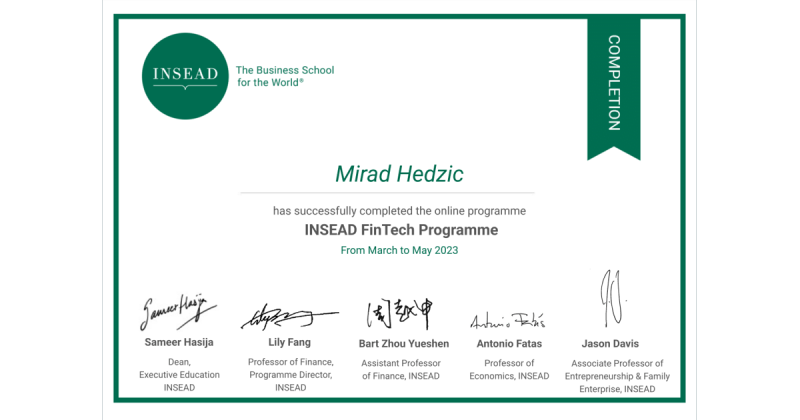 Mirad Hedzic on LinkedIn: INSEAD FinTech Programme • Mirad Hedzic ... Mirad Hedzic on LinkedIn: INSEAD FinTech Programme • Mirad Hedzic ...
