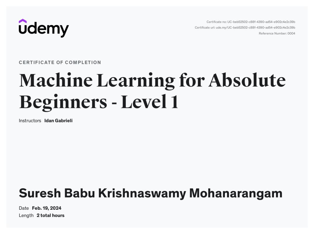 Suresh Krishnaswamy on LinkedIn: Udemy Course Completion Certificate Suresh Krishnaswamy on LinkedIn: Udemy Course Completion Certificate
