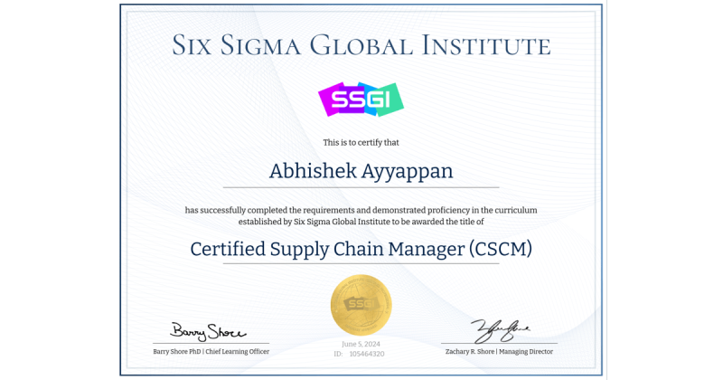 Abhishek Ayyappan on LinkedIn: Certified Supply Chain Manager ... Abhishek Ayyappan on LinkedIn: Certified Supply Chain Manager ...