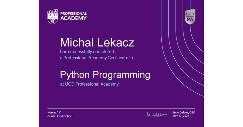 Michal Lekacz on LinkedIn: Python Programming • Michal Lekacz • UCD ... Michal Lekacz on LinkedIn: Python Programming • Michal Lekacz • UCD ...