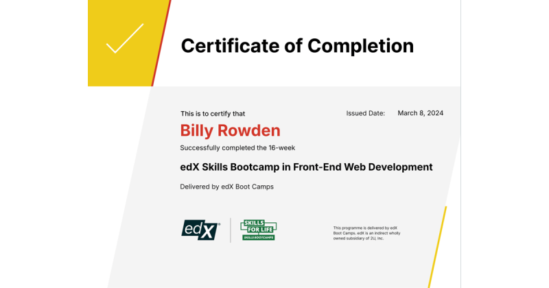 William Rowden on LinkedIn: edX Skills Bootcamp in Front-End Web ... William Rowden on LinkedIn: edX Skills Bootcamp in Front-End Web ...