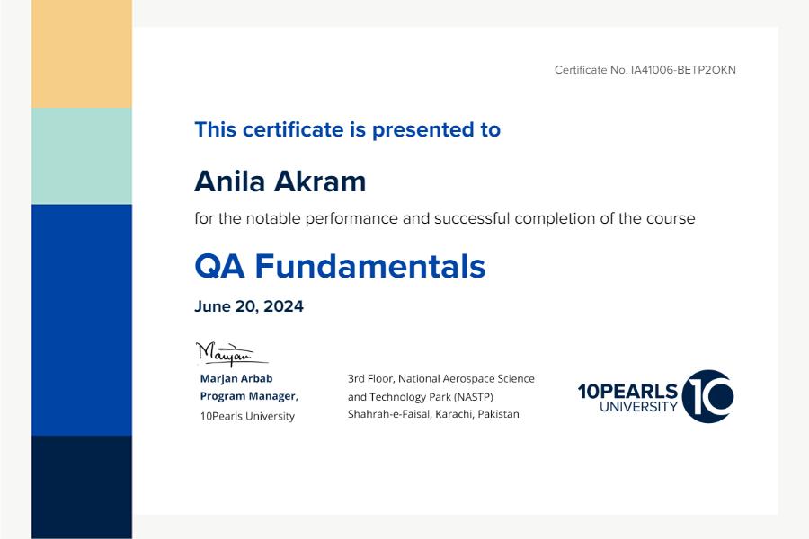 Anila Akram on LinkedIn: 10Pearls University Certificate Anila Akram on LinkedIn: 10Pearls University Certificate