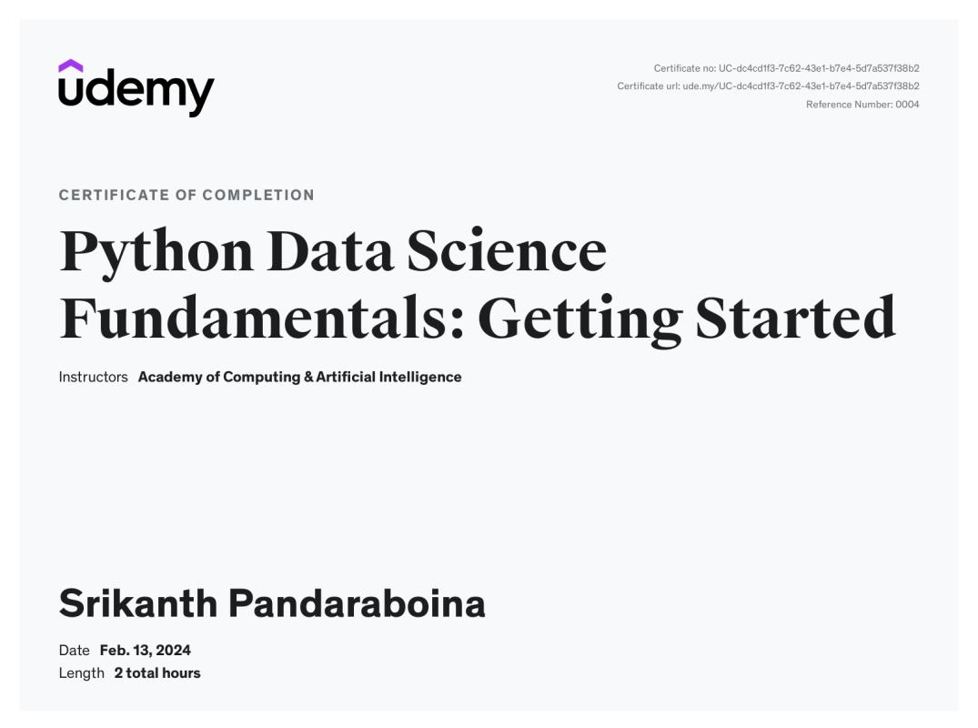Srikanth Pandaraboina on LinkedIn: Udemy Course Completion Certificate Srikanth Pandaraboina on LinkedIn: Udemy Course Completion Certificate