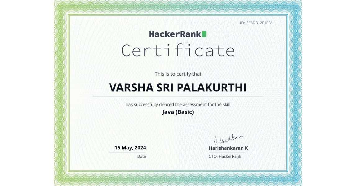 Palakurthi Varsha Sri on LinkedIn: HackerRank Skill Certificate Palakurthi Varsha Sri on LinkedIn: HackerRank Skill Certificate