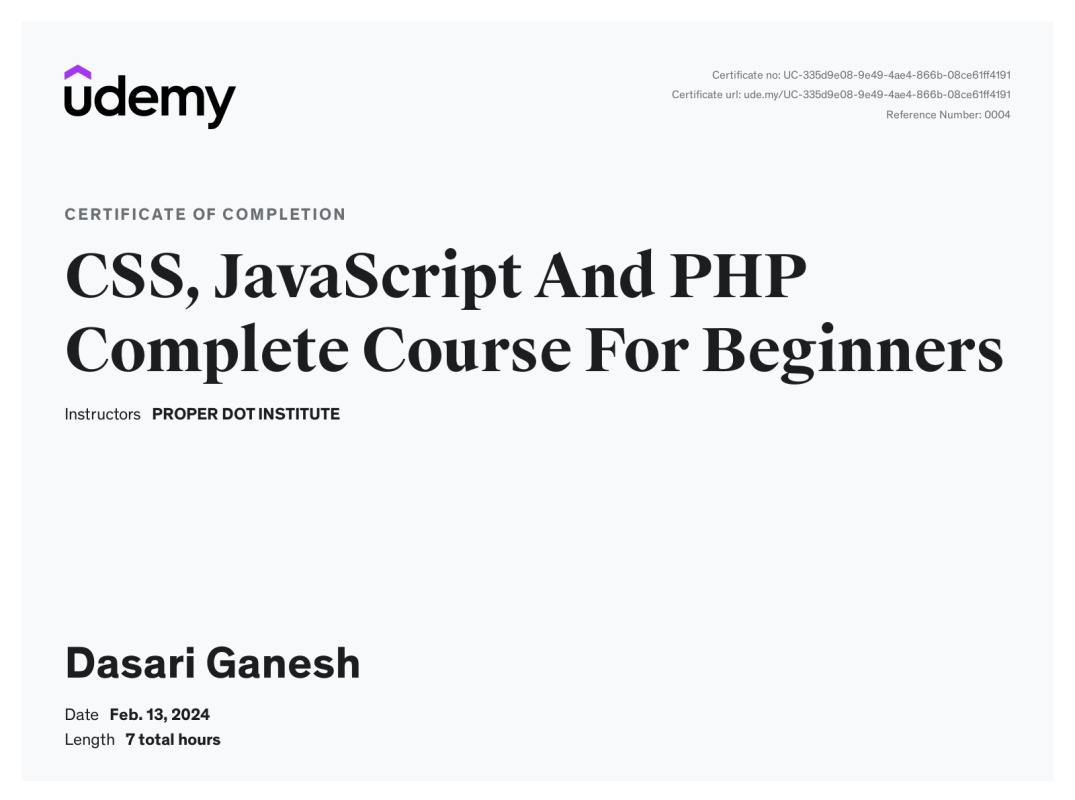 Dasari Ganesh on LinkedIn: Udemy Course Completion Certificate Dasari Ganesh on LinkedIn: Udemy Course Completion Certificate