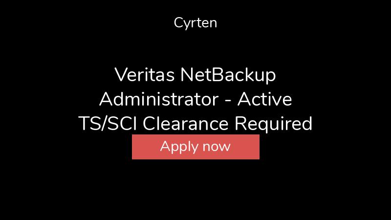 Cyrten on LinkedIn: Apply to Veritas NetBackup Administrator - Active ... Cyrten on LinkedIn: Apply to Veritas NetBackup Administrator - Active ...