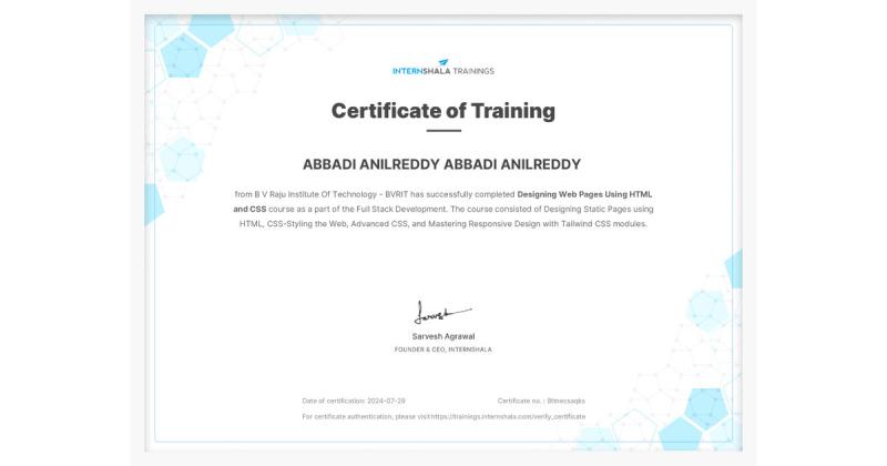 Abbadi Anil Reddy on LinkedIn: Successfully completed the Designing Web ... Abbadi Anil Reddy on LinkedIn: Successfully completed the Designing Web ...