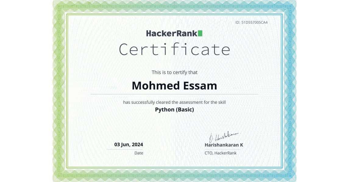 mohmed essam on LinkedIn: HackerRank Skill Certificate mohmed essam on LinkedIn: HackerRank Skill Certificate