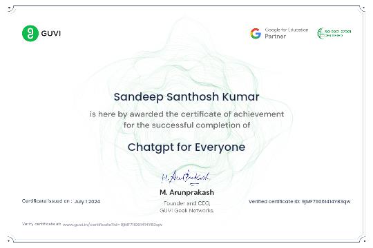Sandeep Santhosh Kumar on LinkedIn: GUVI Certificate Sandeep Santhosh Kumar on LinkedIn: GUVI Certificate