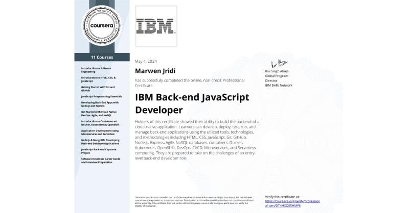 Marwen jridi on LinkedIn: Completion Certificate for IBM Back-end ... Marwen jridi on LinkedIn: Completion Certificate for IBM Back-end ...