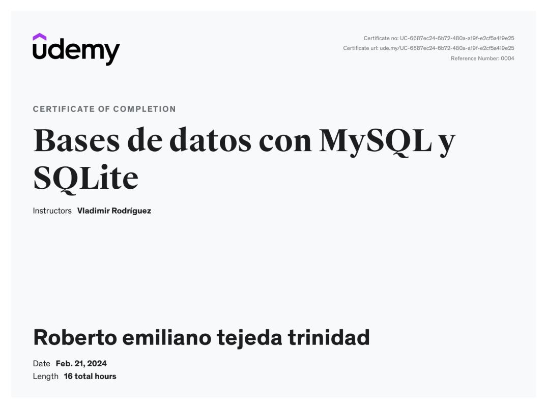 Roberto Emiliano Tejeda on LinkedIn: Udemy Course Completion Certificate Roberto Emiliano Tejeda on LinkedIn: Udemy Course Completion Certificate