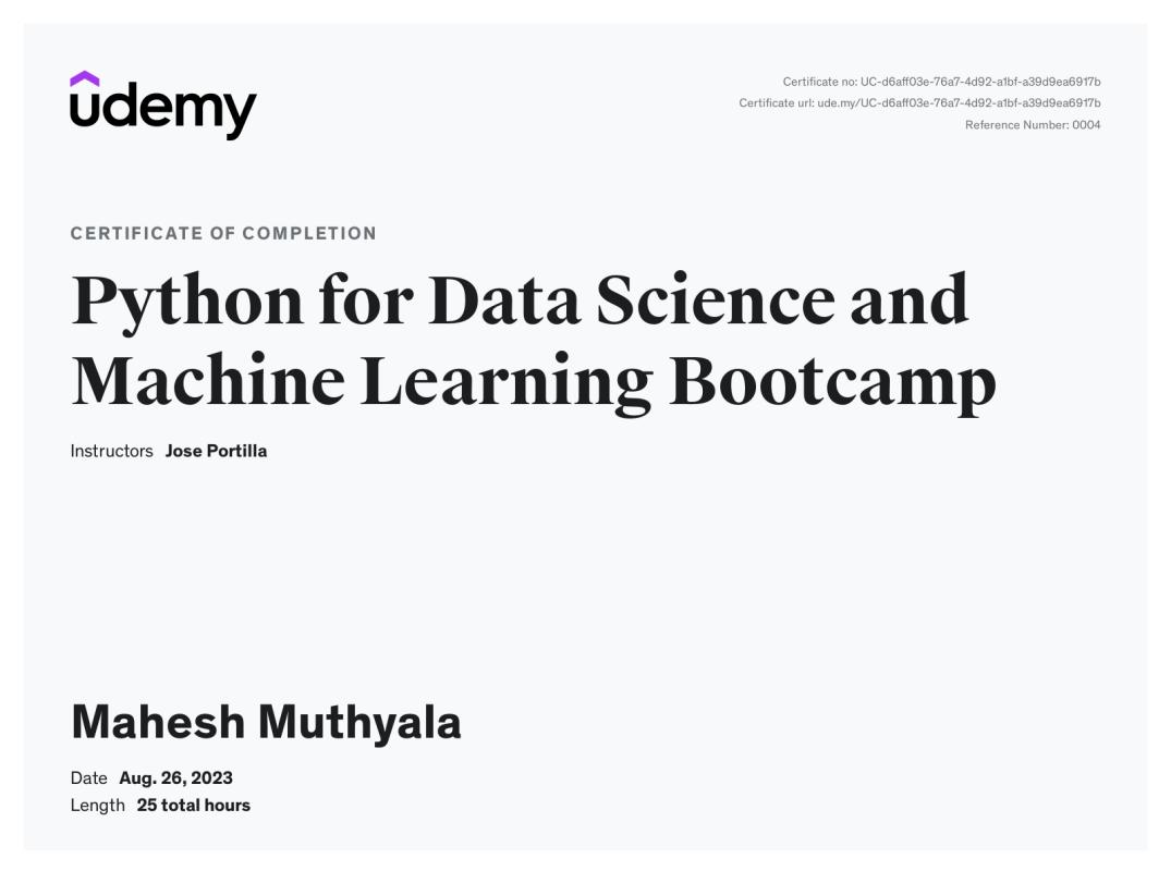 Mahesh Muthyala on LinkedIn: Udemy Course Completion Certificate Mahesh Muthyala on LinkedIn: Udemy Course Completion Certificate