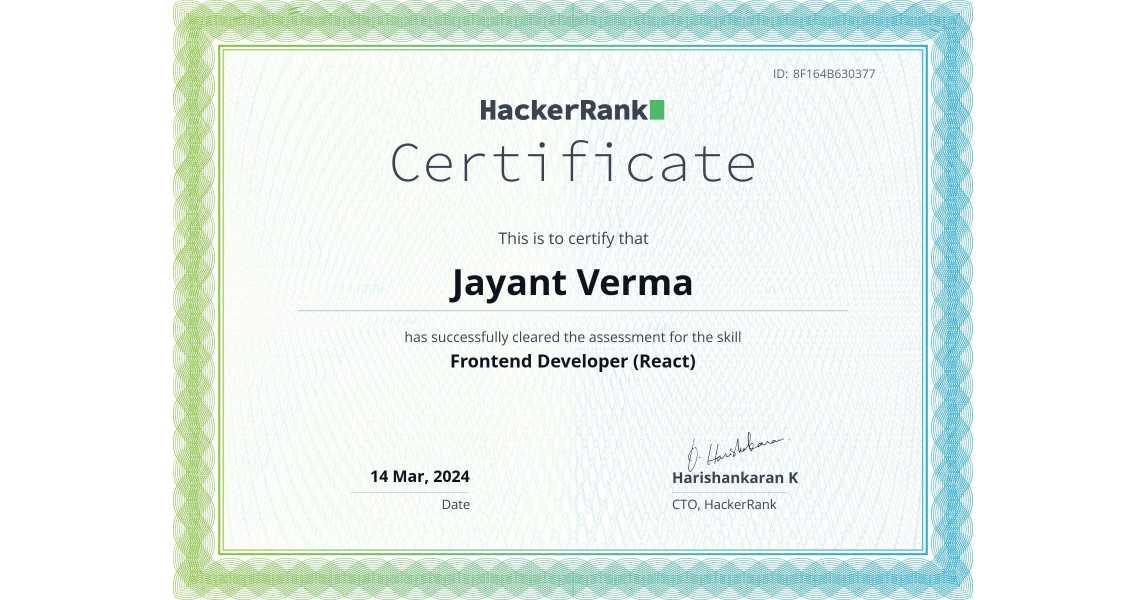 Jayant Verma on LinkedIn: HackerRank Skill Certificate Jayant Verma on LinkedIn: HackerRank Skill Certificate
