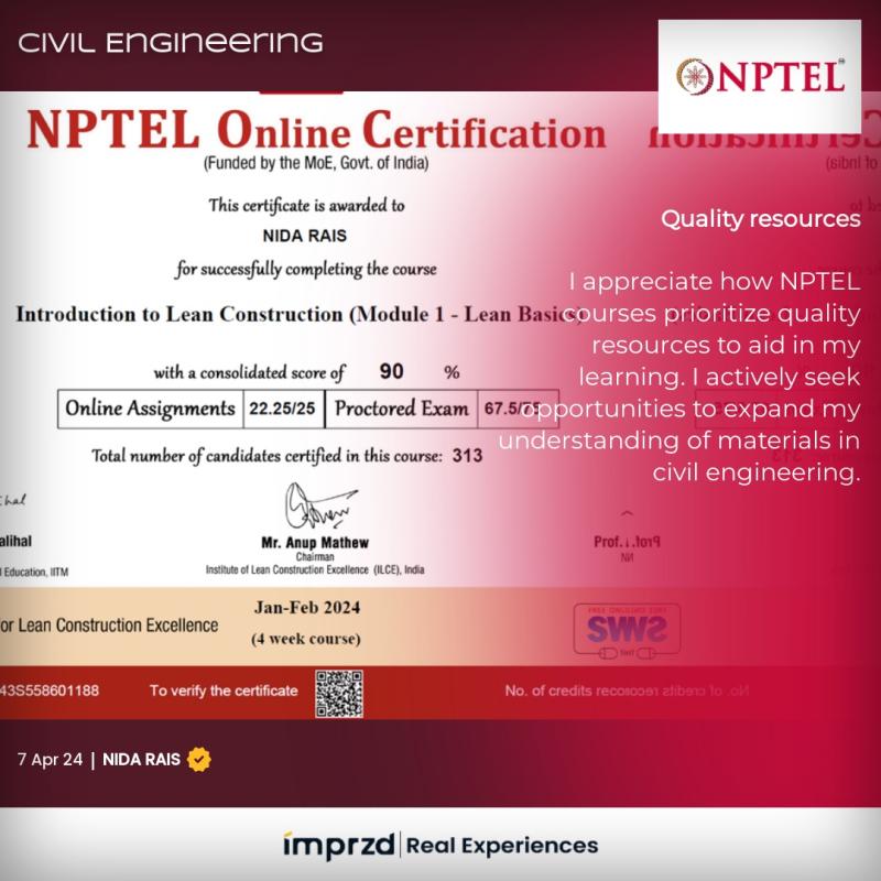 Nida Rais on LinkedIn: NPTEL Nida Rais on LinkedIn: NPTEL