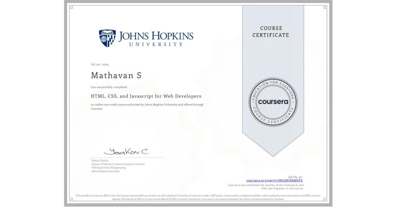 Mathavan S on LinkedIn: Completion Certificate for HTML, CSS, and ... Mathavan S on LinkedIn: Completion Certificate for HTML, CSS, and ...