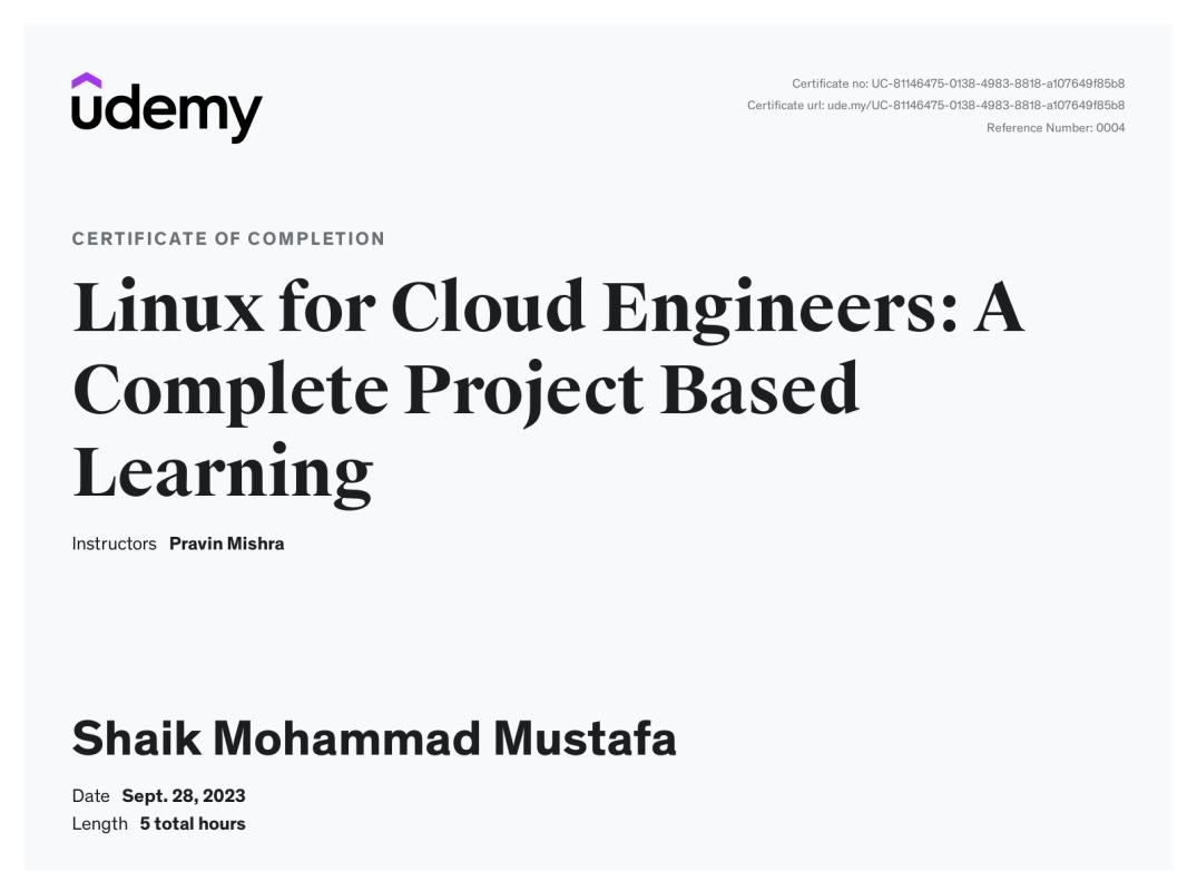 Shaik Mohammad Mustafa on LinkedIn: Udemy Course Completion Certificate Shaik Mohammad Mustafa on LinkedIn: Udemy Course Completion Certificate