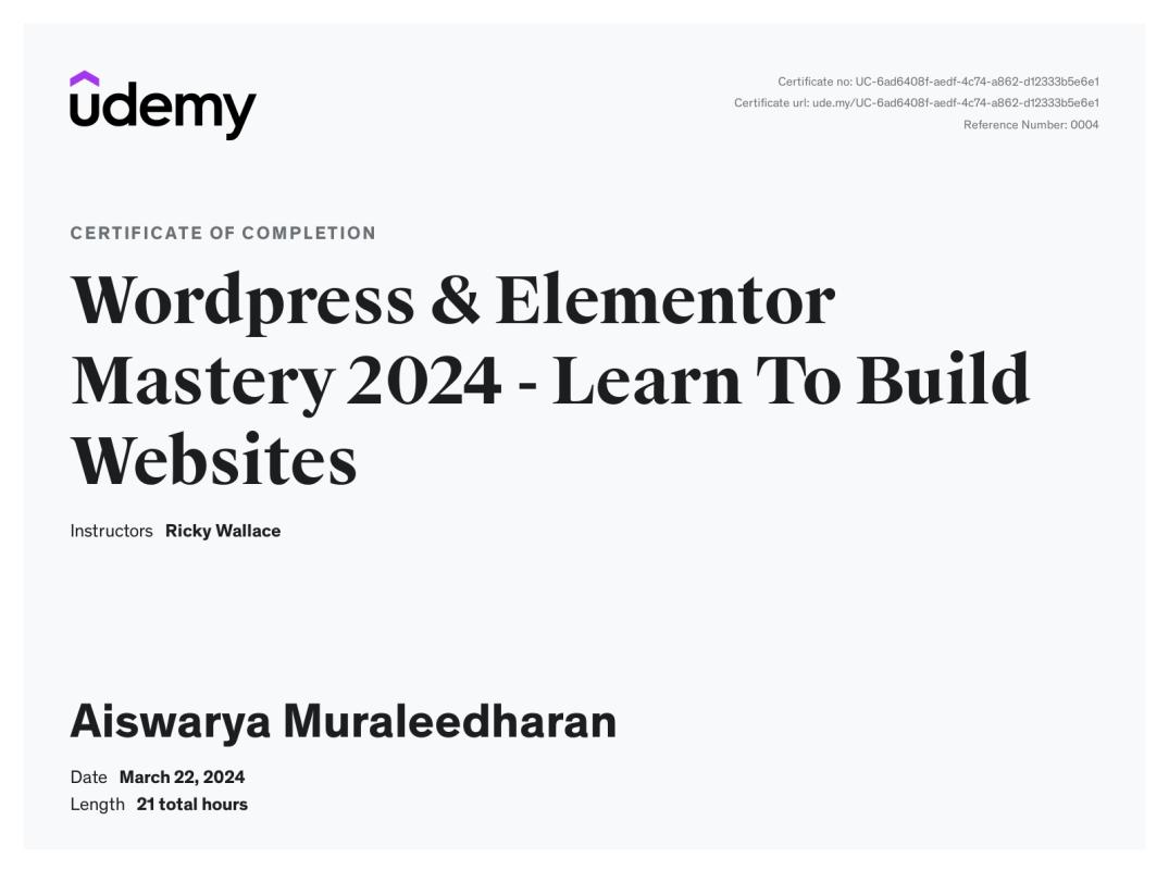 Aiswarya Muraleedharan on LinkedIn: Udemy Course Completion Certificate Aiswarya Muraleedharan on LinkedIn: Udemy Course Completion Certificate