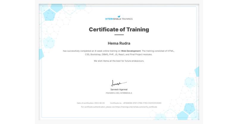 Hema Rudra on LinkedIn: Successfully completed the Web Development ... Hema Rudra on LinkedIn: Successfully completed the Web Development ...
