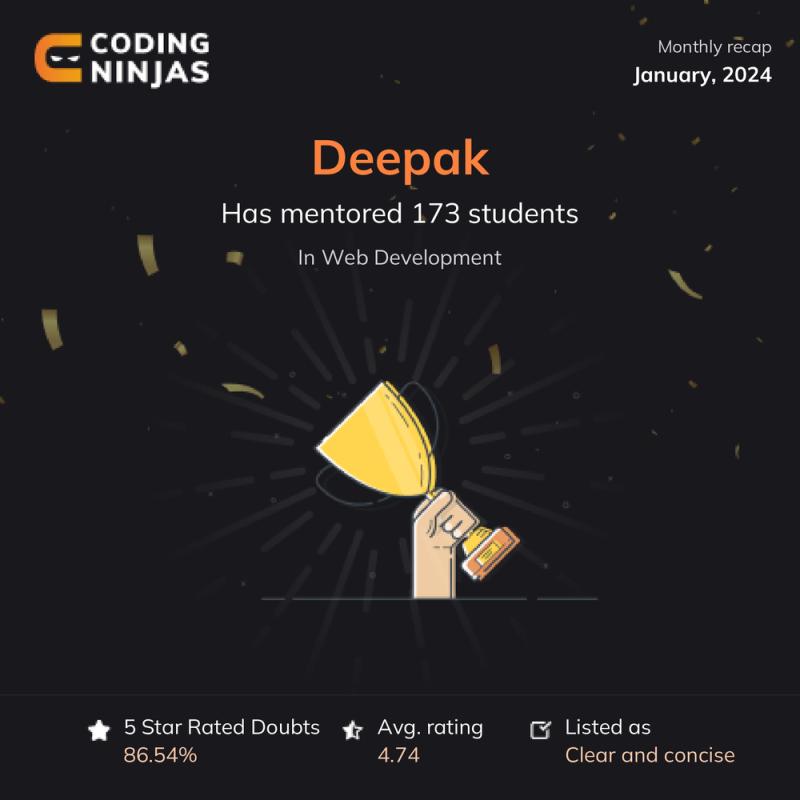 Deepak Kumar on LinkedIn: Codingninjas | Achievements Deepak Kumar on LinkedIn: Codingninjas | Achievements