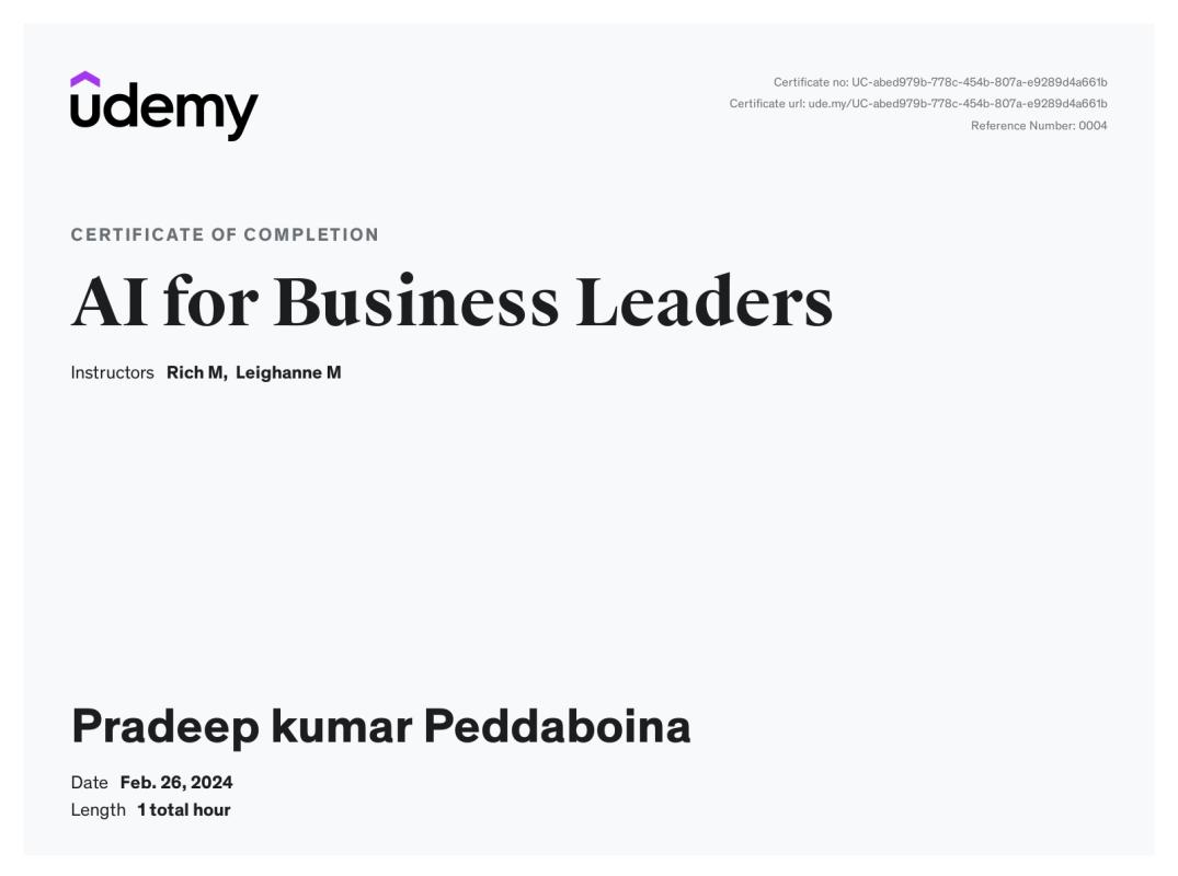Peddaboina Pradeep Kumar on LinkedIn: Udemy Course Completion Certificate Peddaboina Pradeep Kumar on LinkedIn: Udemy Course Completion Certificate