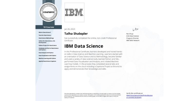 Talha S. on LinkedIn: Completion Certificate for IBM Data Science Talha S. on LinkedIn: Completion Certificate for IBM Data Science