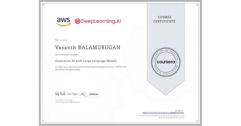 Vasanth Balamurugan on LinkedIn: Completion Certificate for Generative ... Vasanth Balamurugan on LinkedIn: Completion Certificate for Generative ...