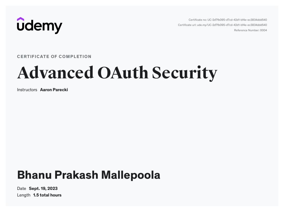 Bhanu prakash Mallepoola on LinkedIn: Udemy Course Completion Certificate Bhanu prakash Mallepoola on LinkedIn: Udemy Course Completion Certificate