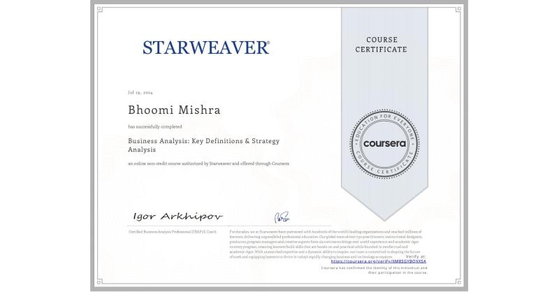 Bhoomi Mishra on LinkedIn: Completion Certificate for Business Analysis ... Bhoomi Mishra on LinkedIn: Completion Certificate for Business Analysis ...