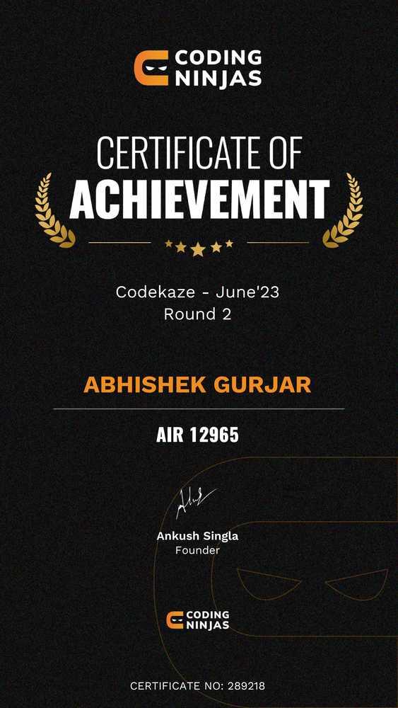 Abhishek Chhapre on LinkedIn: Codingninjas | Achievement Abhishek Chhapre on LinkedIn: Codingninjas | Achievement