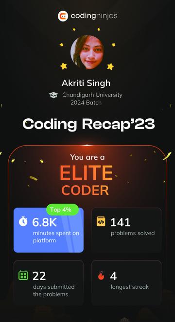Akriti Singh on LinkedIn: Coding Recap'23 | Coding Ninjas Akriti Singh on LinkedIn: Coding Recap'23 | Coding Ninjas