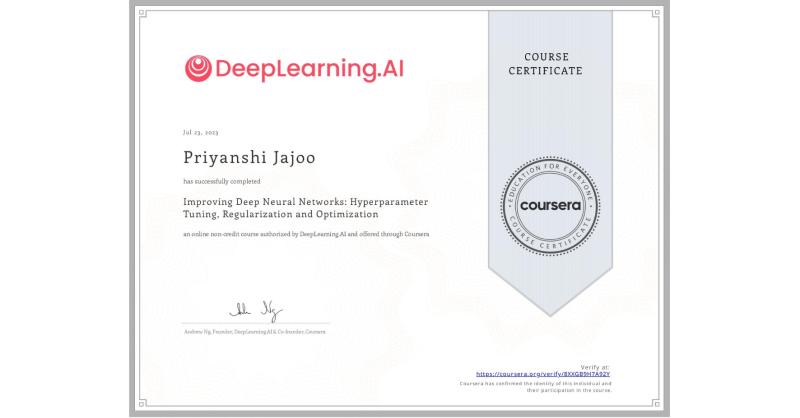 Priyanshi Jajoo on LinkedIn: Completion Certificate for Improving Deep ... Priyanshi Jajoo on LinkedIn: Completion Certificate for Improving Deep ...