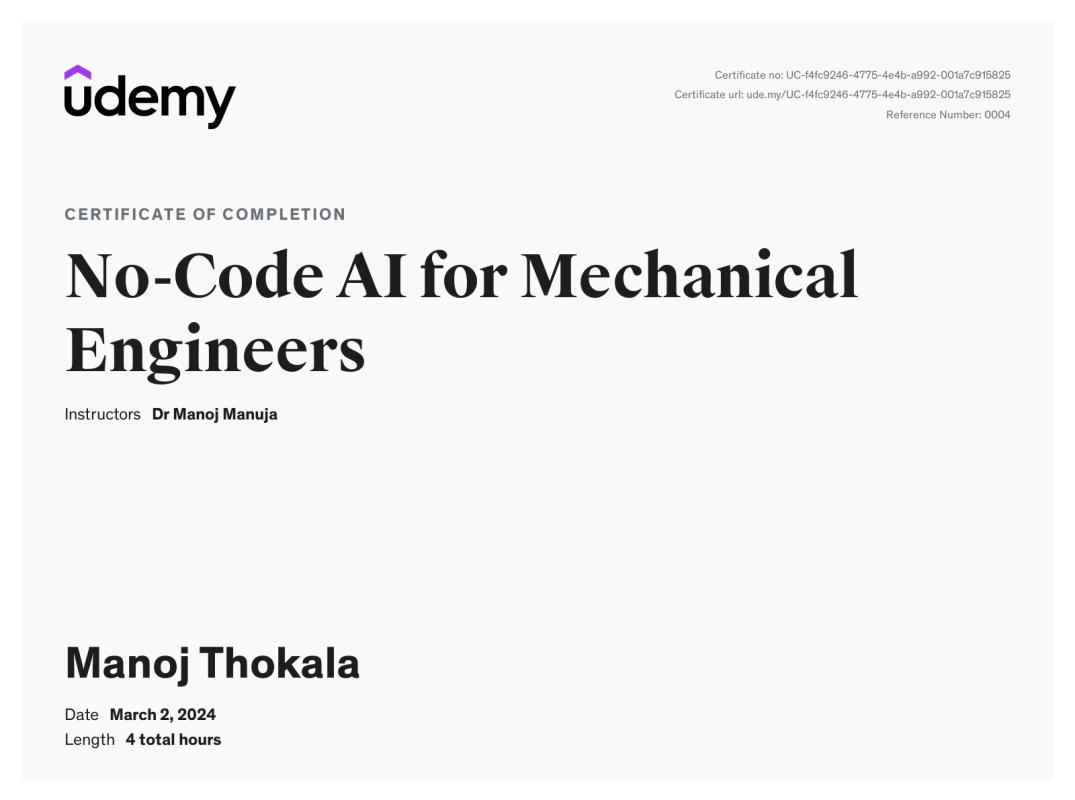 Manoj Thokala on LinkedIn: Udemy Course Completion Certificate Manoj Thokala on LinkedIn: Udemy Course Completion Certificate