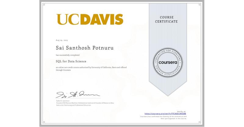 Sai Santhosh Potnuru on LinkedIn: Completion Certificate for SQL for ... Sai Santhosh Potnuru on LinkedIn: Completion Certificate for SQL for ...