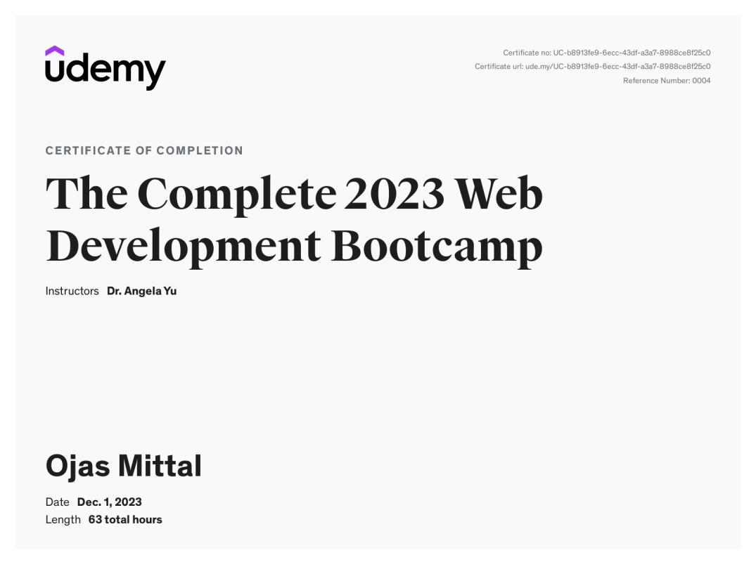 Ojas Mittal on LinkedIn: Udemy Course Completion Certificate Ojas Mittal on LinkedIn: Udemy Course Completion Certificate