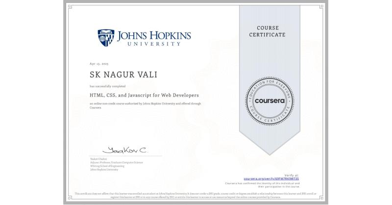 NAGUR VALI SHAIK on LinkedIn: Completion Certificate for HTML, CSS, and ... NAGUR VALI SHAIK on LinkedIn: Completion Certificate for HTML, CSS, and ...