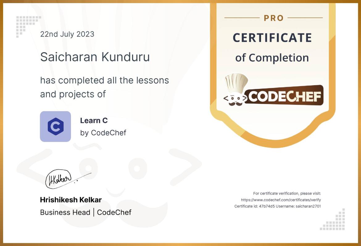 Sai charan Kunduru on LinkedIn: CodeChef Certificate - Saicharan Kunduru Sai charan Kunduru on LinkedIn: CodeChef Certificate - Saicharan Kunduru