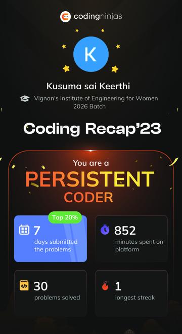 Celebrating small wins: Coding Ninjas challenge | Kusuma Sai Keerthi ... Celebrating small wins: Coding Ninjas challenge | Kusuma Sai Keerthi ...