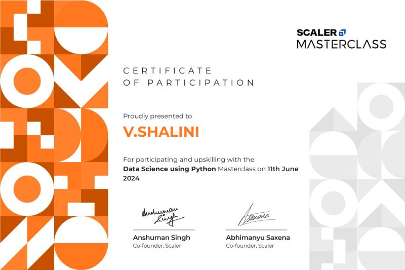 Shalini Venkatesan on LinkedIn: Certificate | Data Science using Python Shalini Venkatesan on LinkedIn: Certificate | Data Science using Python