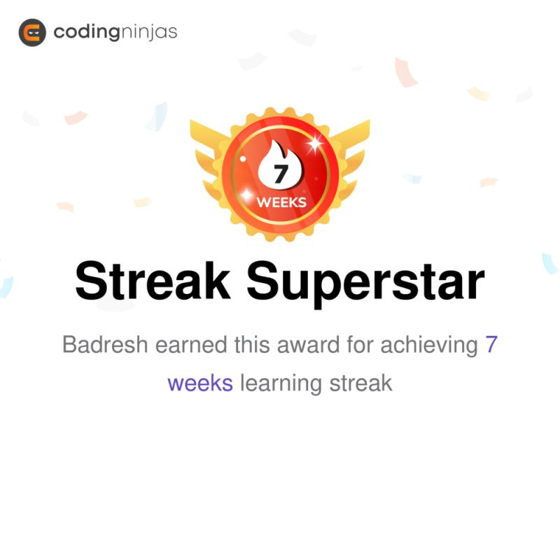Badresh Kumar Singh on LinkedIn: Codingninjas | Achievements Badresh Kumar Singh on LinkedIn: Codingninjas | Achievements