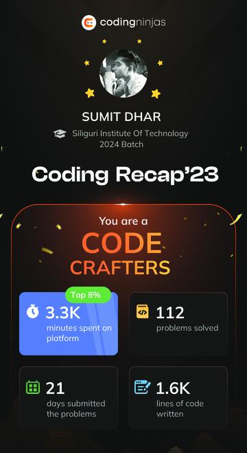 Sumit Dhar on LinkedIn: Coding Recap'23 | Coding Ninjas Sumit Dhar on LinkedIn: Coding Recap'23 | Coding Ninjas